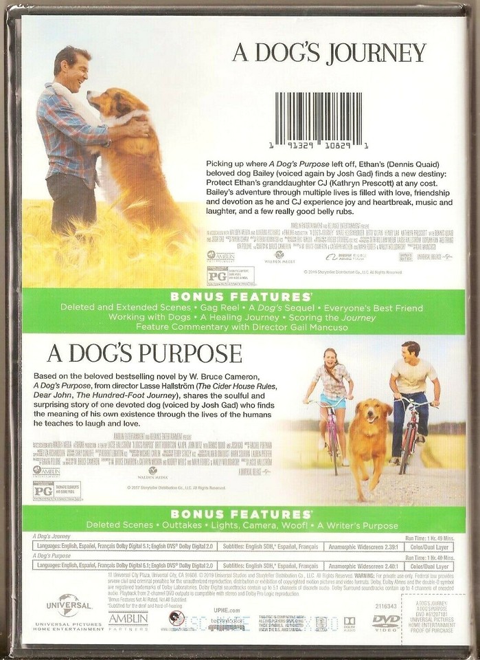 A Dog's Journey/A Dog's Purpose DVD 2-Movie Collection Factory Sealed ...