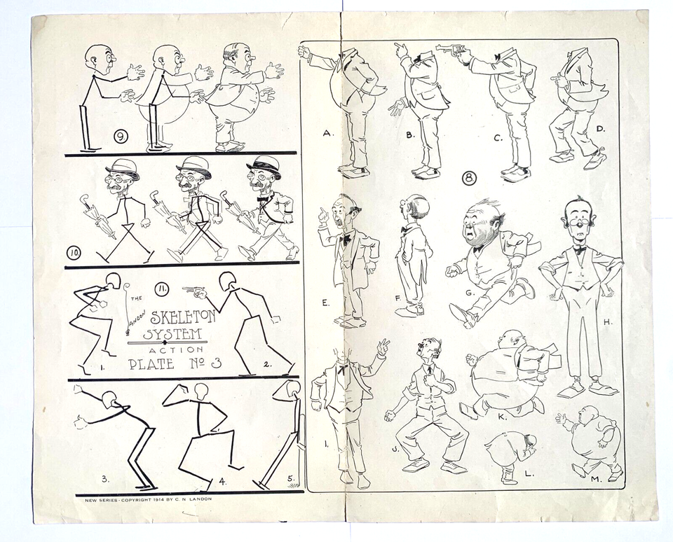 1914 CARTOON ILLUSTRATION COURSE XL PLATE LANDON COMIC BOOK HISTORY ...