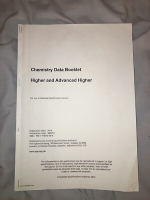 Chemistry Data Booklet Higher And Advanced Higher | eBay UK