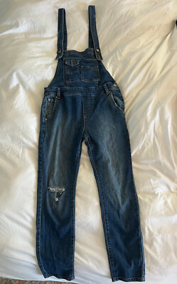 Free People Washed Denim Skinny Overall With Side Zipper 5 Pocket Size ...