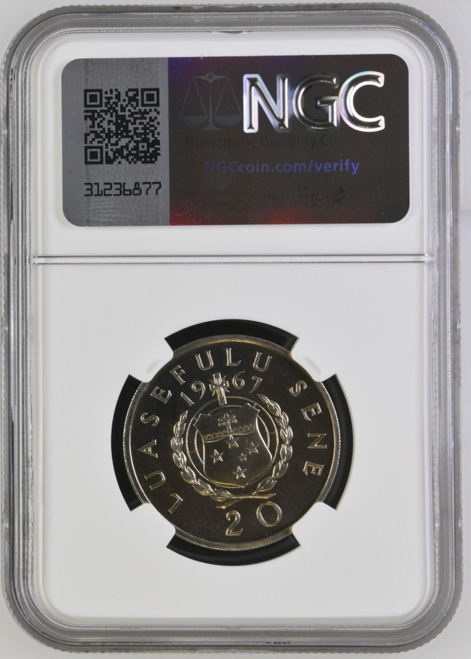1967 Samoa 20 Sene King Malietoa Tanumafili II Copper-nickel Km# 5 NGC ...
