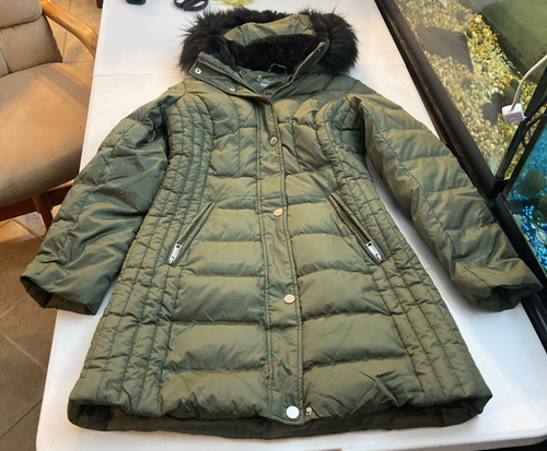Slow Down Puffer Jacket Small Women’s Faux Fur Hood Green Down | eBay