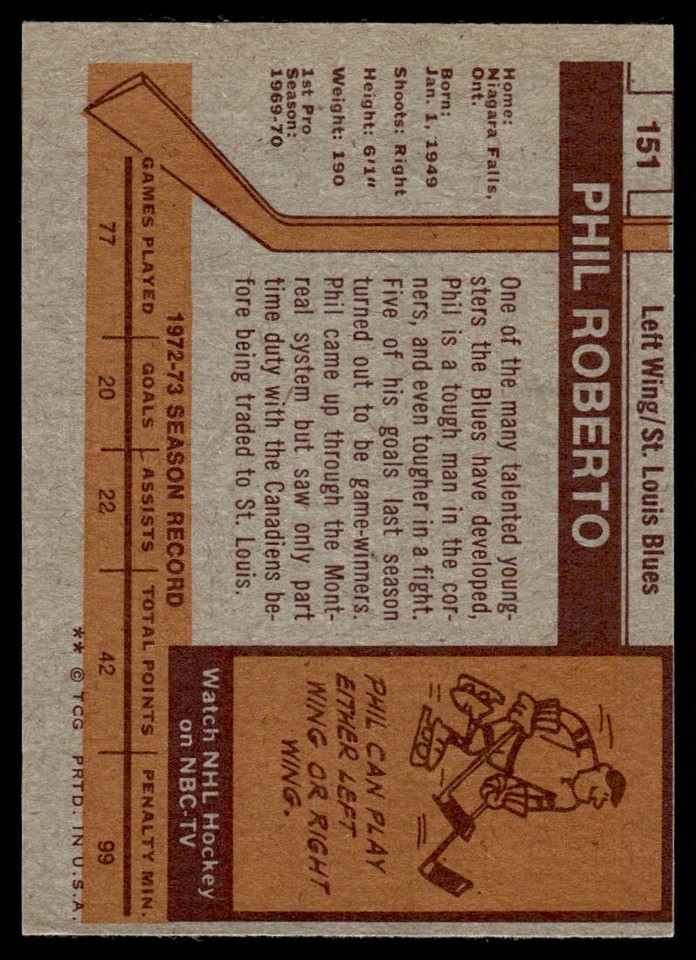 1973-74 Topps Phil Roberto St. Louis Blues #151 | eBay