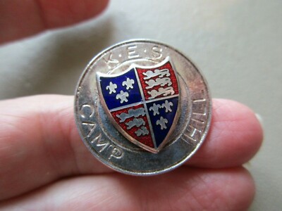 VINTAGE VAUGHTONS SILVER TONE ENAMEL HERALDIC K.E.S CAMP HILL BADGE ...