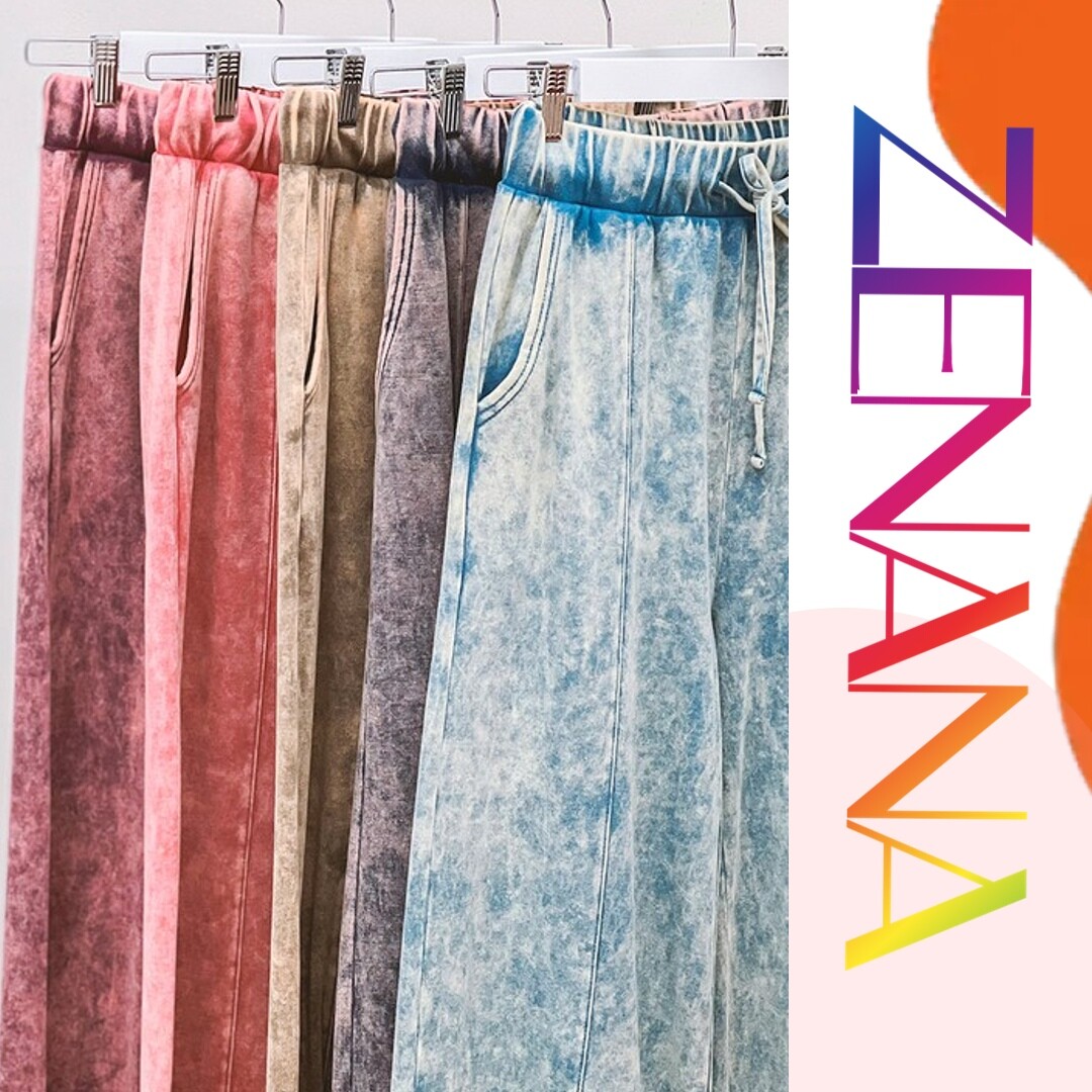 PLUS 1X 2X 3X ZENANA Camel-Rust-Eggplant MINERAL ACID WASH WIDE LEG ...