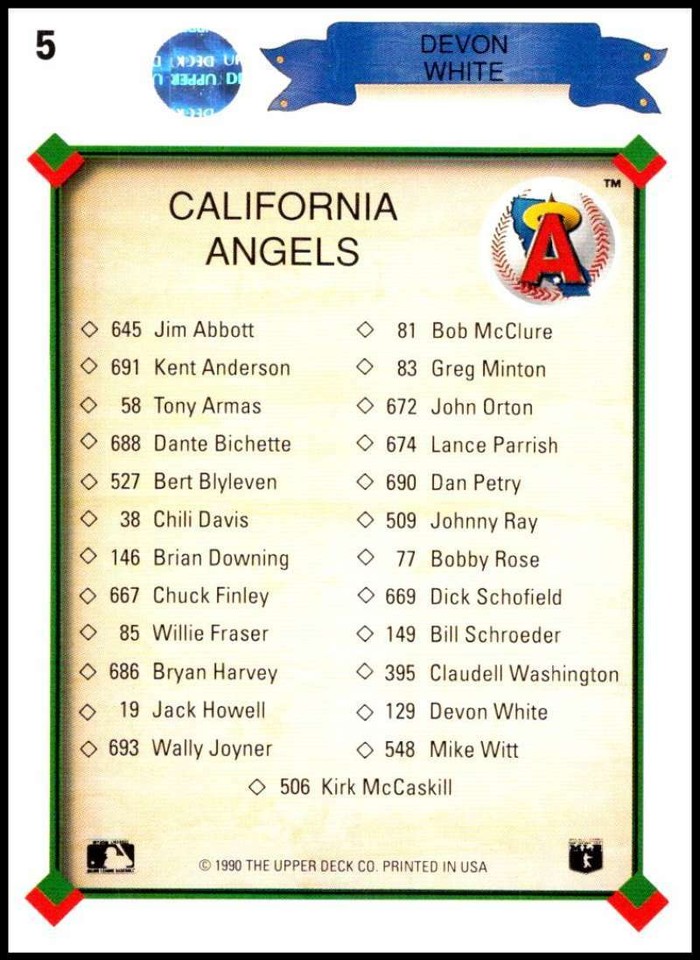 1990 Upper Deck #5 Devon White Angels TC | eBay