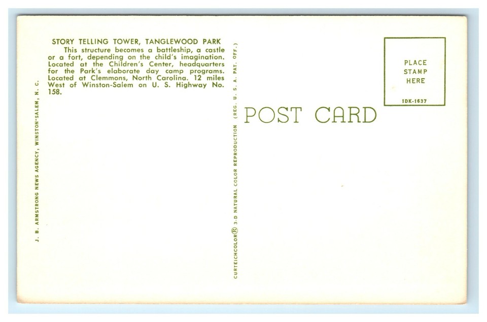 POSTCARD Story Telling Tower Tanglewood Park Near Winston Salem North ...