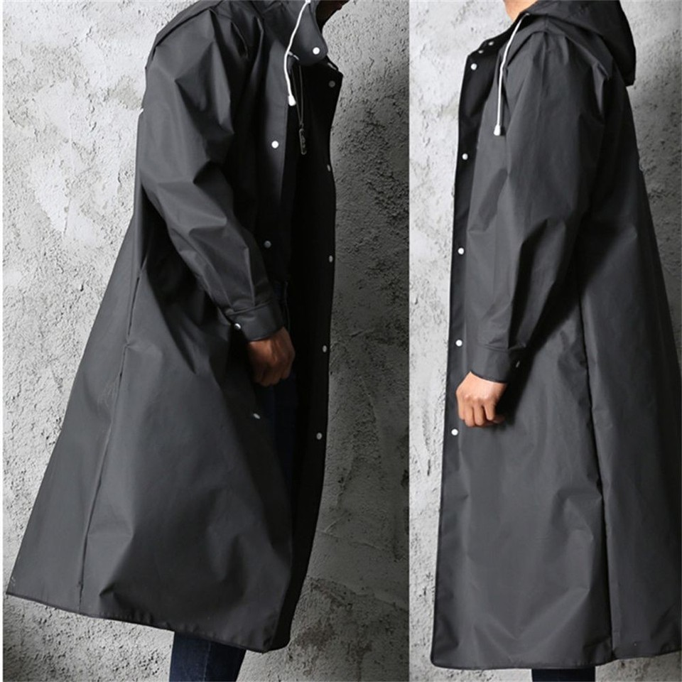 Mens Womens Unisex Long Hooded Rain Coat Waterproof Rain Mac Coat ...