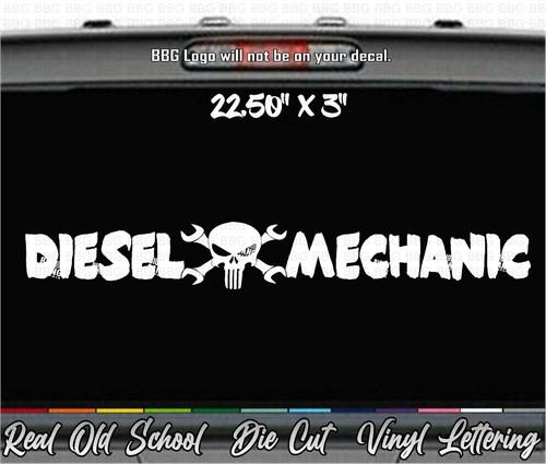 DIESEL MECHANIC Vinyl Sticker Decal Diesel Window DIECUT Skull Wrench ...
