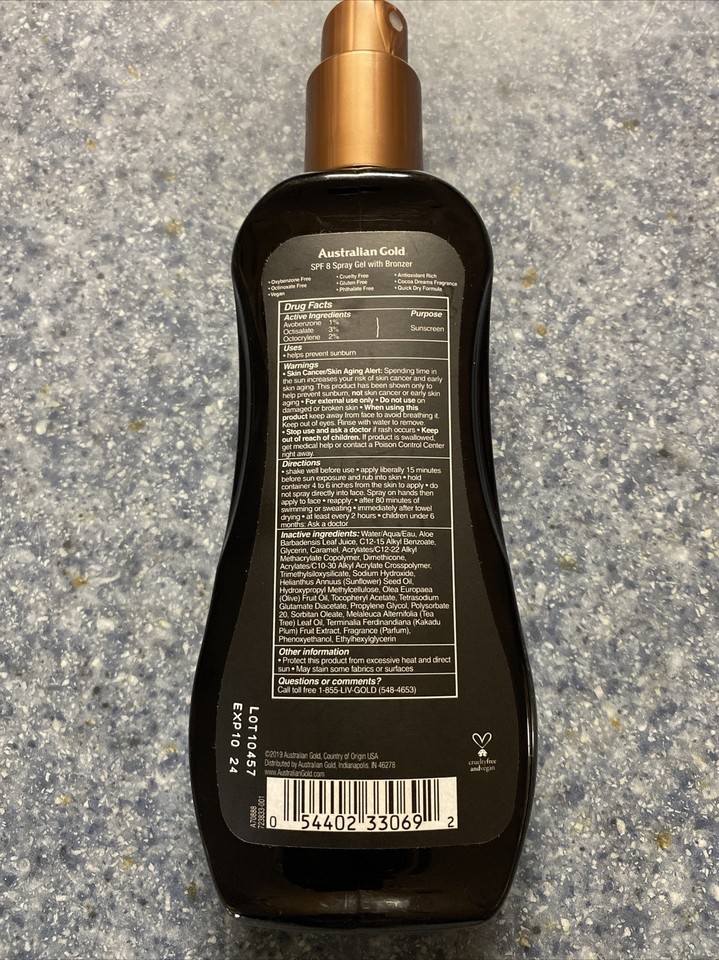 Australian Gold SPF 8 Spray Gel Sunscreen with Instant Bronzer. | eBay