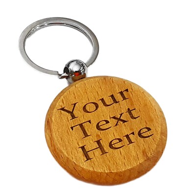 Personalised Engraved Solid Wooden Circle Keyring Custom Text Custom ...