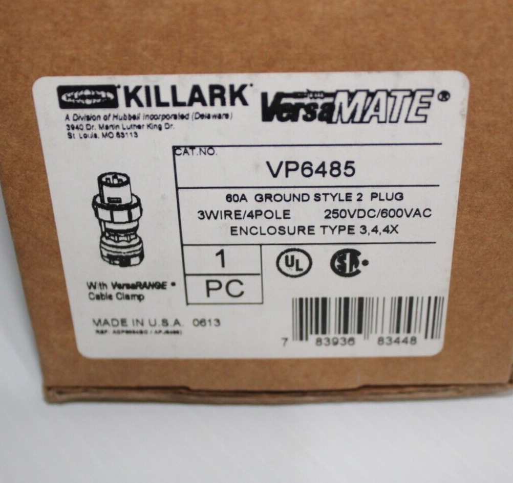 Killark VP6485 Pin and Sleeve 3 Wire 4 Pole 60A 600V Plug for sale ...