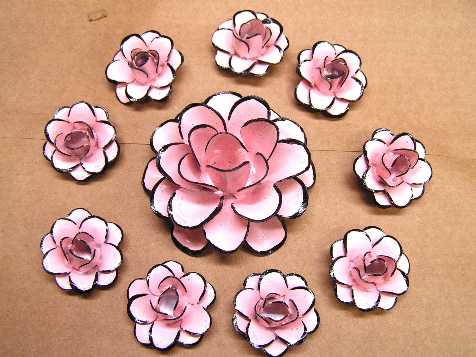 TEN Pink roses, metal flowers for accents, embellishments, crafting ...