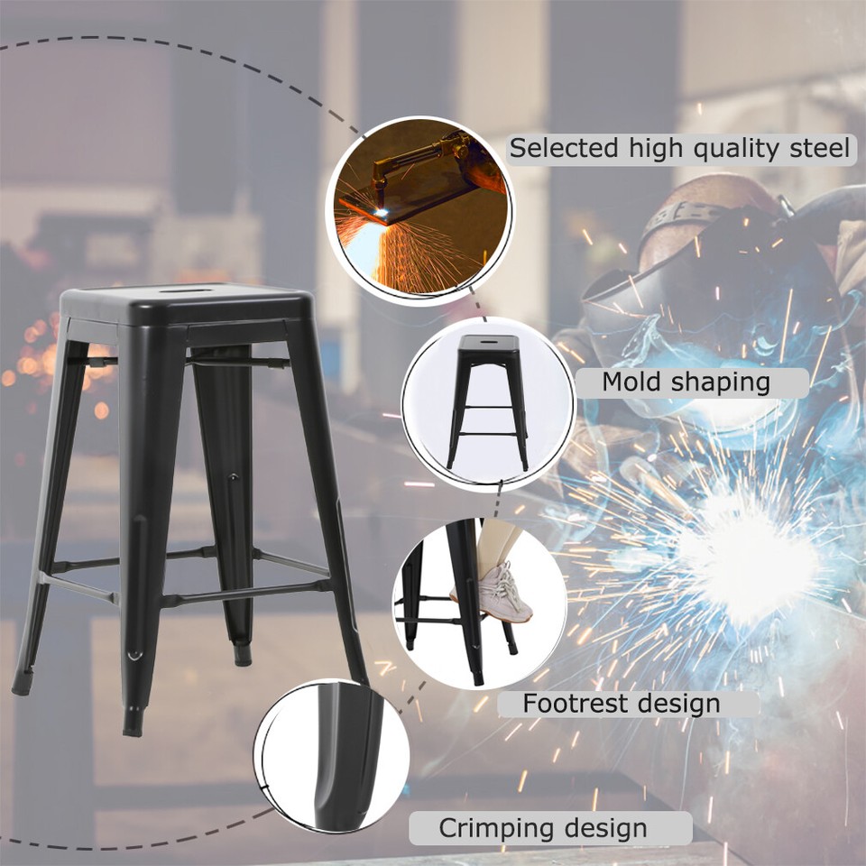 Metal Bar Stools Set of 4 Counter Height Barstool Stackable Barstools ...
