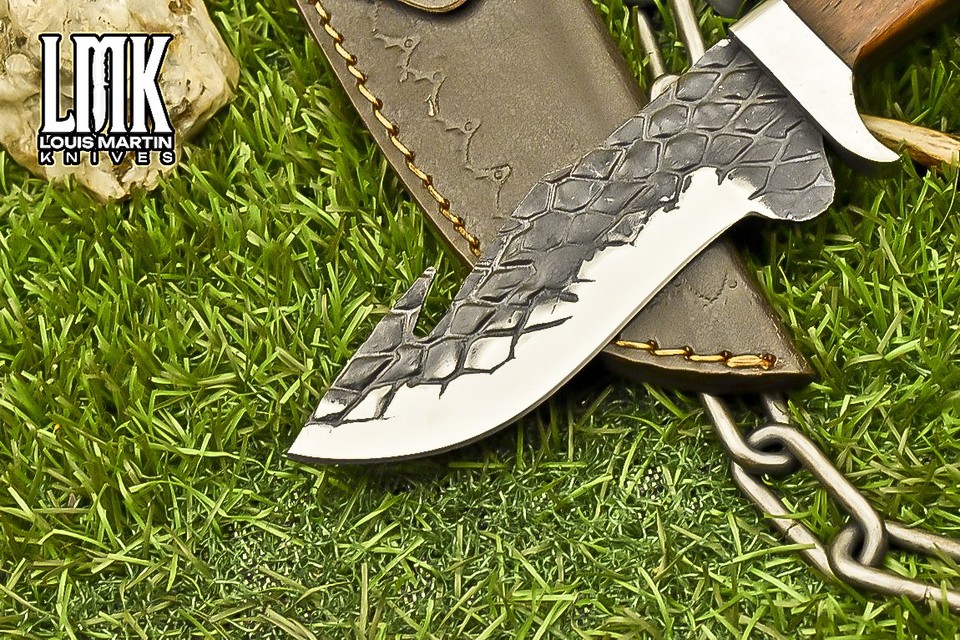 LMK Hand Forged Skinner Knife w/Gut Hook AUS-10 Steel Walnut Wood Sports | eBay