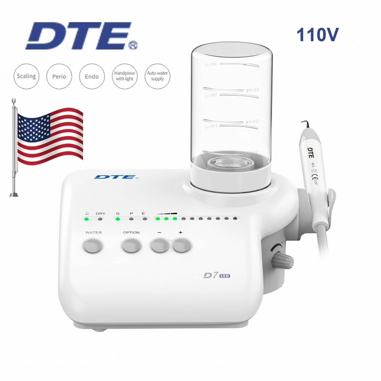 Woodpecker DTE D7 LED Dental Ultrasonic Scaler + 8pc Tips HD-7L ...