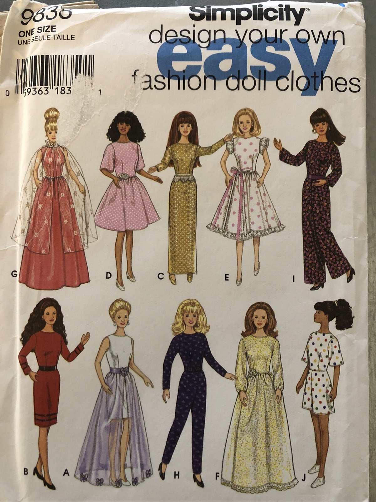SIMPLICITY PATTERN 11 & 1/2" BARBIE DOLL SIZE EASY FUN CLOTHES 9838 ...