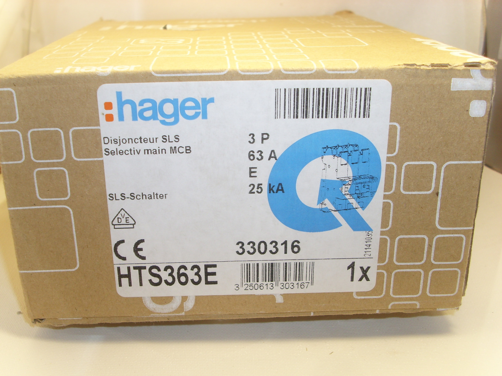 HAGER SLS Schalter HTS/HTN 335 340 350 363 380 E C 3-pol.Sammelschiene ...