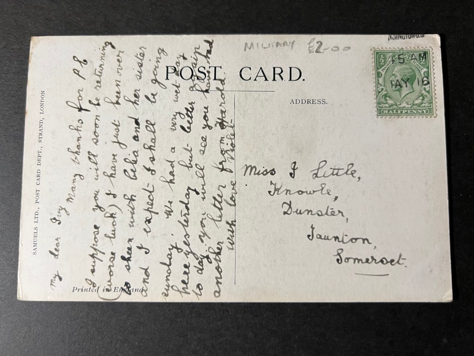 WW1 patriotic England Military Postcard Cover to Somerset Off to the ...