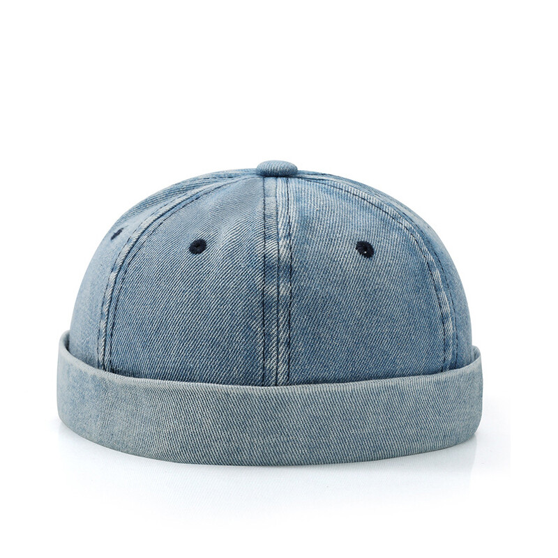 Men Wash Denim Beanie Adjustable Hats Hip Hop Solid Brimless Skullcap ...