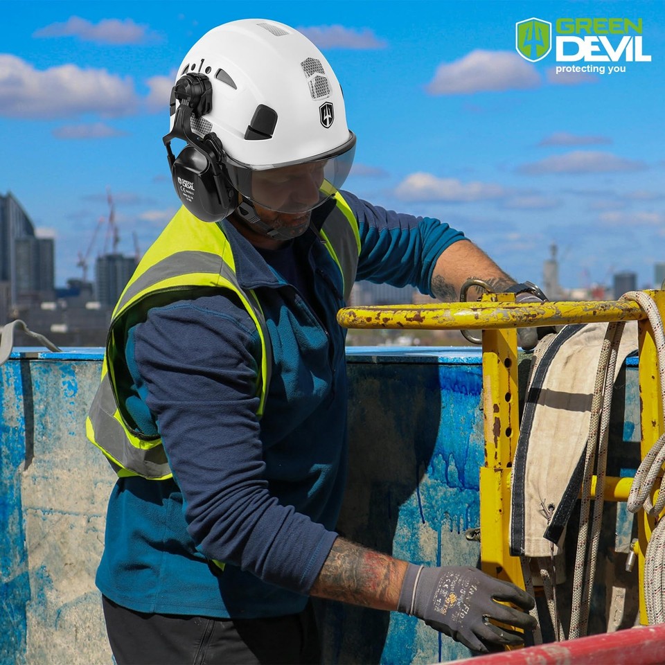 Hard Hat Safety Helmet with Visor and Ear Muffs Men Women Vented Work ...