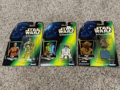 Three (3) Star Wars toys POTF Power of the Force Green R2-D2, Yoda, C ...
