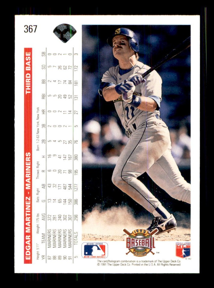 1992 Baseball 1992 Upper Deck Edgar Martinez Seattle Mariners #367 1 | eBay