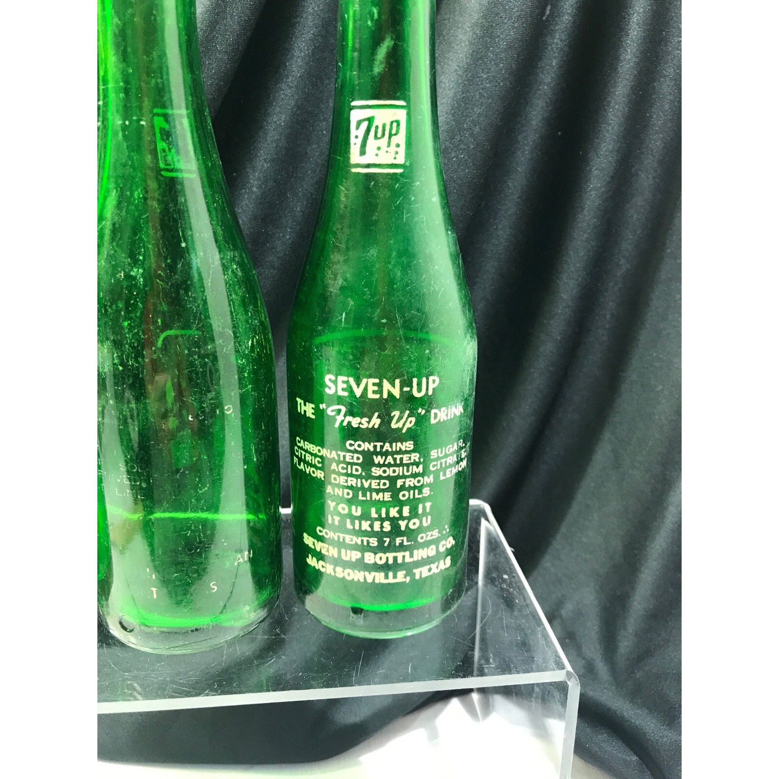 Vintage 7Up Bottle Lot Green Glass 1950 s Era Set Of 3 Bottles 7 Oz vintage-7up-bottle-lot-green-glass-1950-s-era-set-of-3-bottles-7-oz
