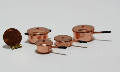 Dollhouse Miniature 1:12 Scale Four Piece Copper Cookware Set w/Black ...