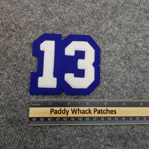 Number 13 Chenille Letterman Varsity Patch White Blue | eBay