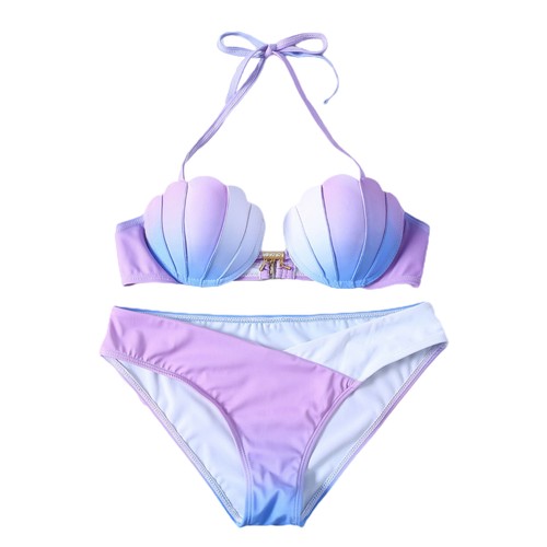 Bathing Suit Pleated Backless Spaghetti Strap Seashell Shaped Summer ...