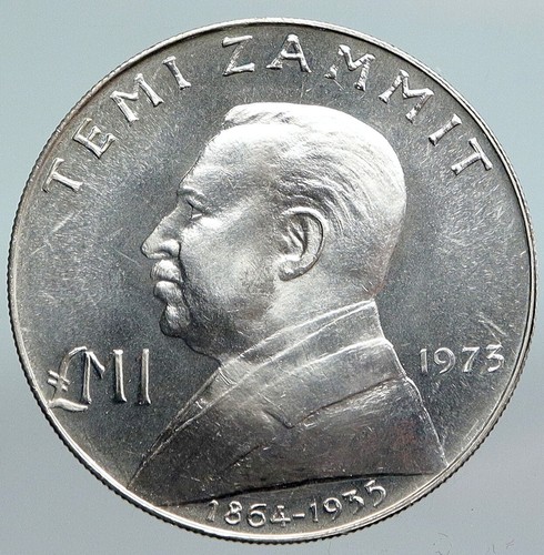 1973 MALTA Sir TEMI ZAMMIT Archeology History VINTAGE Silver Lira Coin ...
