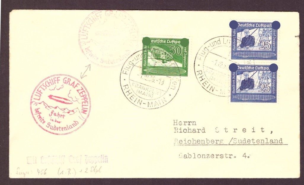 DR Zeppelin Brief - Sudetenland Fahrt : 2 Stempel ! - LZ 127 Graf ...