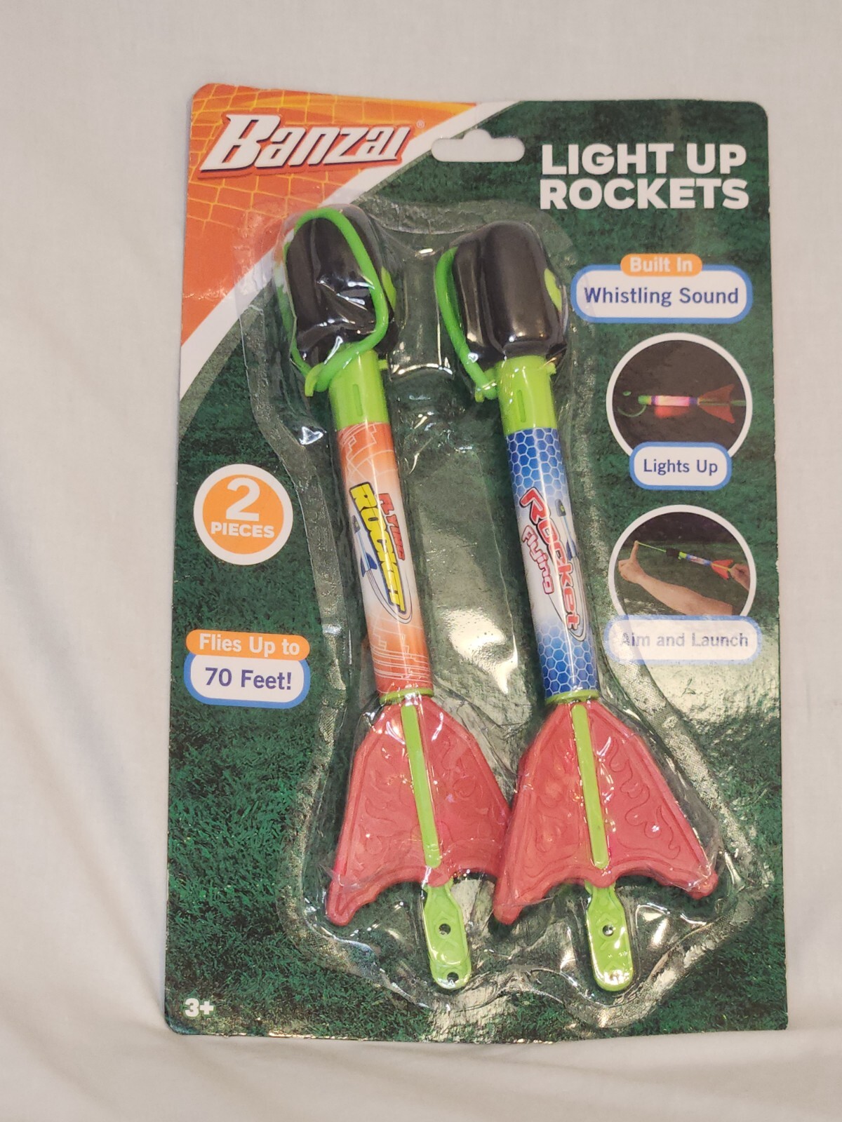 2 Banzai Light Up Rockets Launch 70 Feet Light Up Whistles Foam Tipped ...