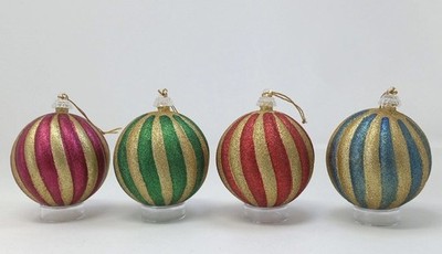 Red Blue Green Gold Ornament Lot Of 4 Glitter Ribbed Plastic 3" | eBay