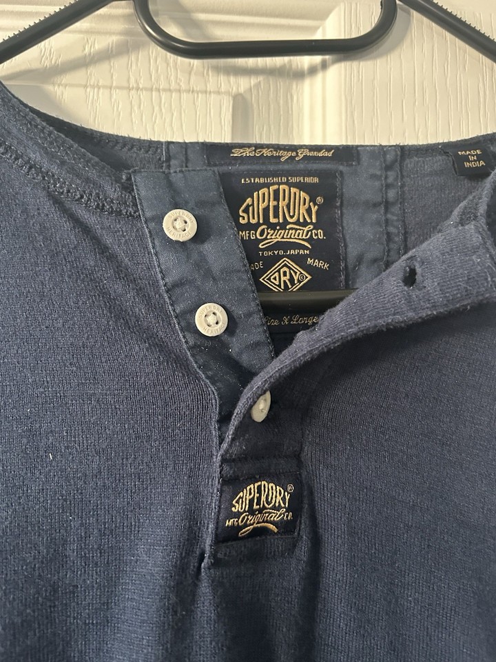 Gents Superdry Navy Blue Grandad Top Size XL. Lovely Condition. P2P 20”. | eBay UK