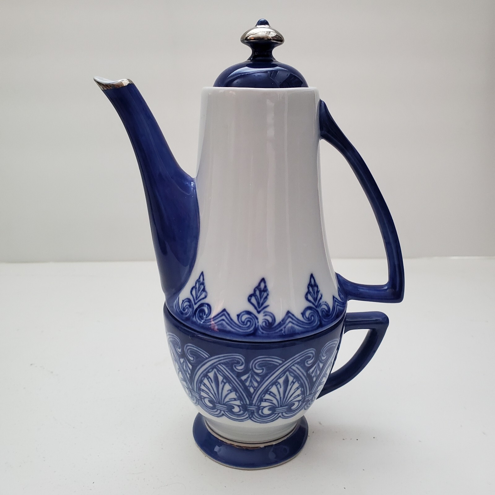 Bombay Blue and White Arabesque Individual Teapot and Cup | eBay
