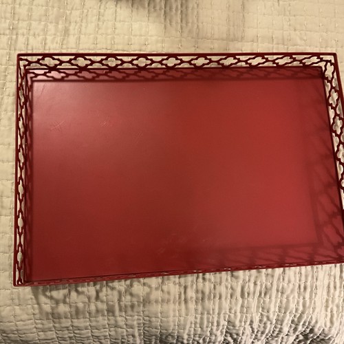 Red Metal Tray Rectangle Footed Metal Serving Tray 18”x12” | eBay
