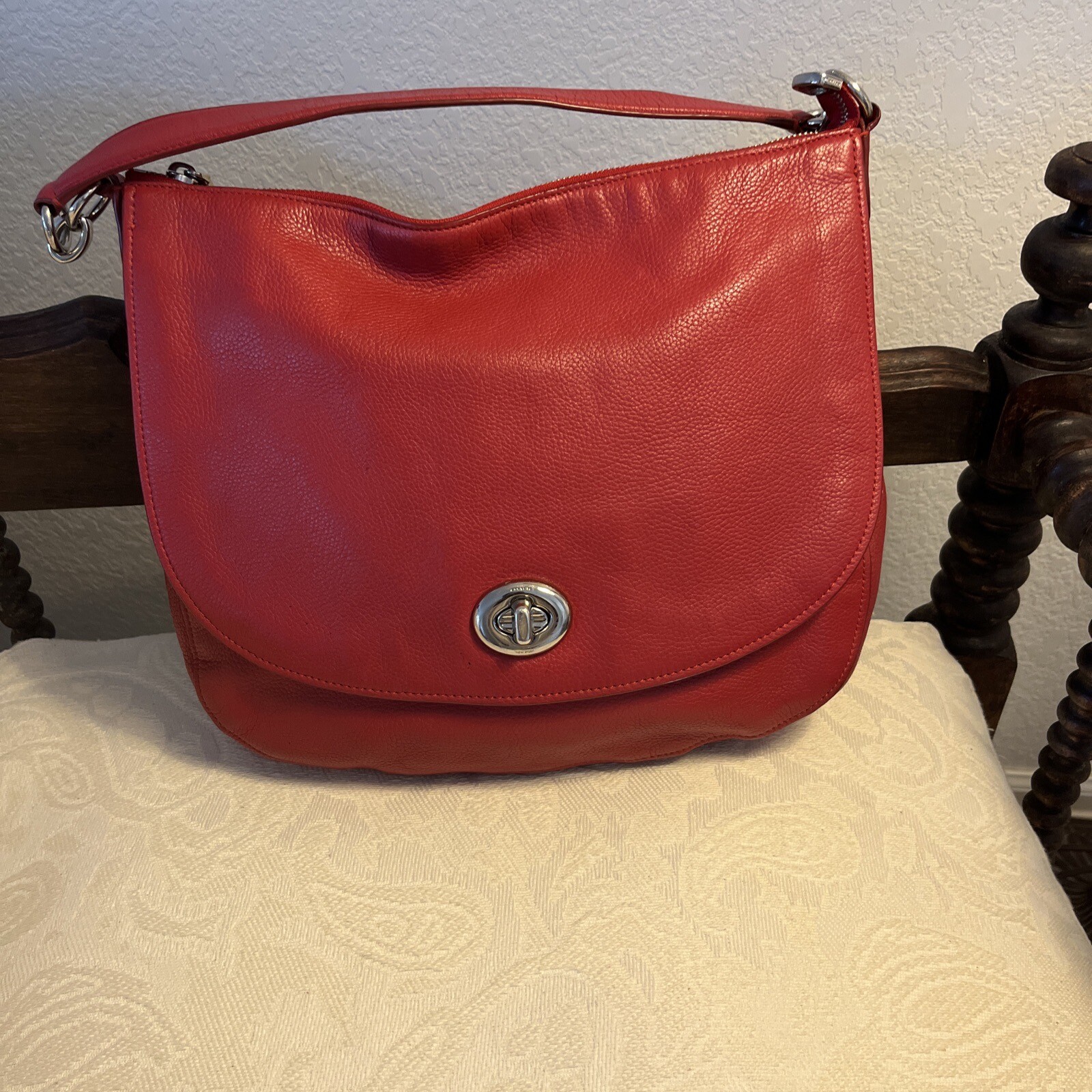 Coach Red Pebbled Leather Hobo Bag - Gem