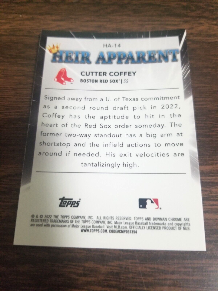 CUTTER COFFEY 2022 BOWMAN DRAFT HEIR APPARENT CARD HA-14 RED SOX ...