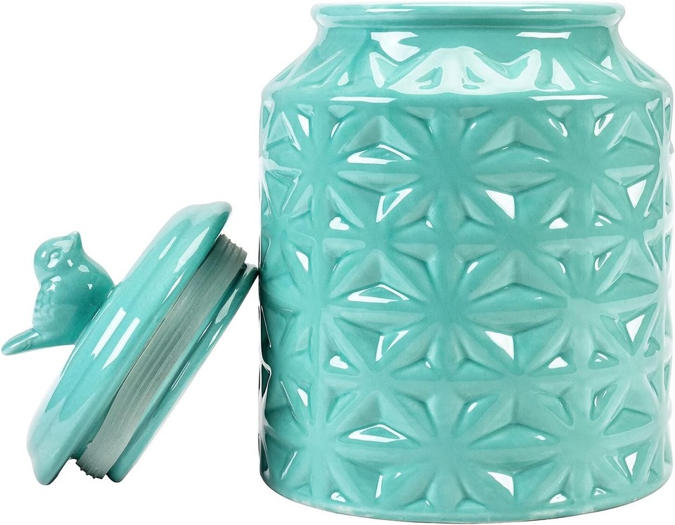 Tabletop Turquoise Ceramic Kitchen Jar with Lid, Cookie Jar Storage ...