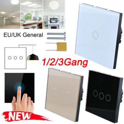 1/2/3 Gang Lights Touch Switch LED Panel Tempered Glass Wall-screen ...