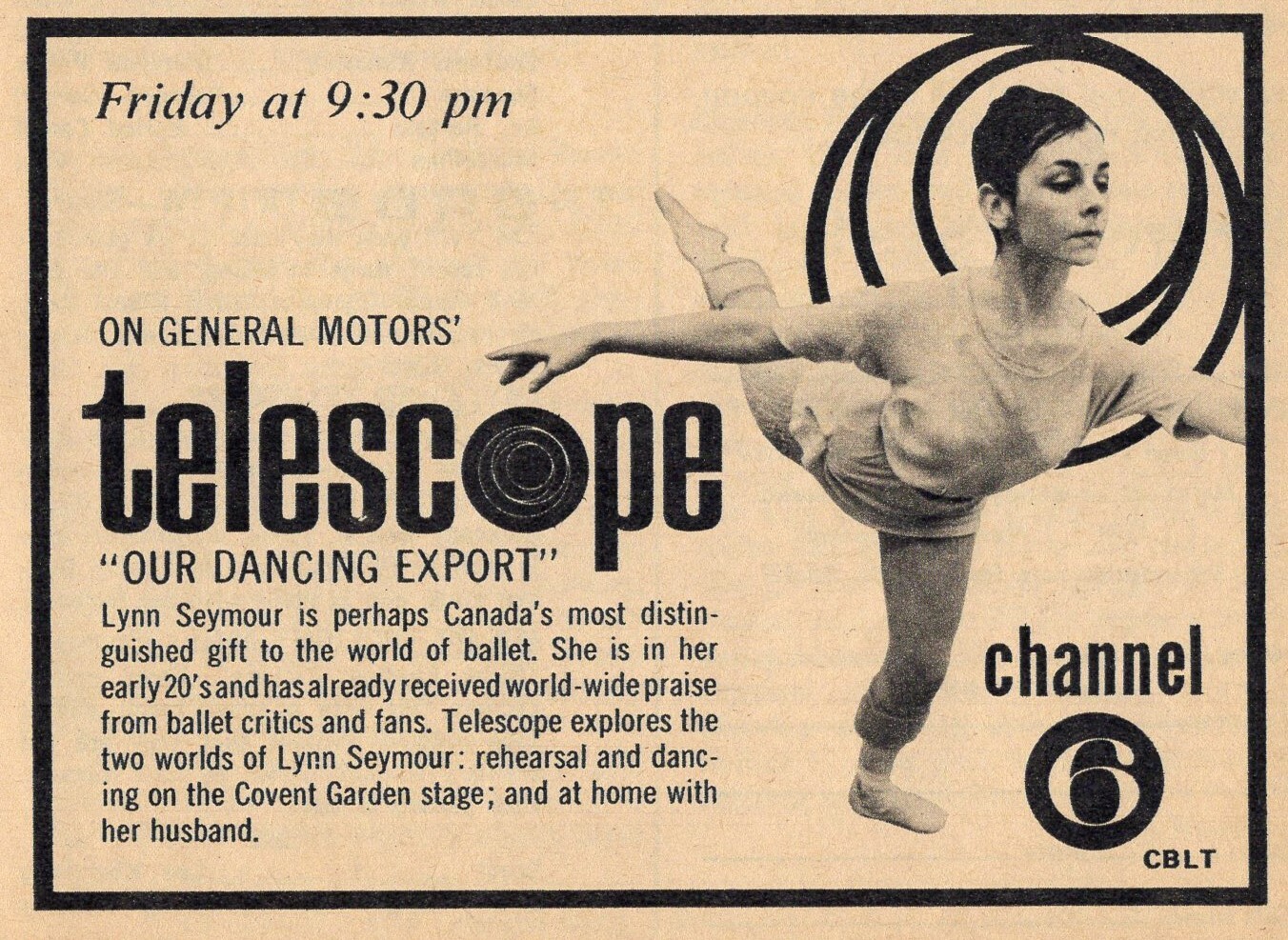 1964 CBLT TORONTO TV GUIDE AD~LYNN SEYMOUR Ballet Dancing Covent Garden ...