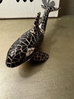Orca Whale Figurine, Mosaic Art, Black And White Whale Sculpture, Hand ...