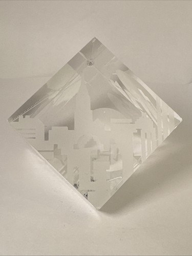 Steuben Glass Crystal Cube New York City Skyline Prism Paperweight ...