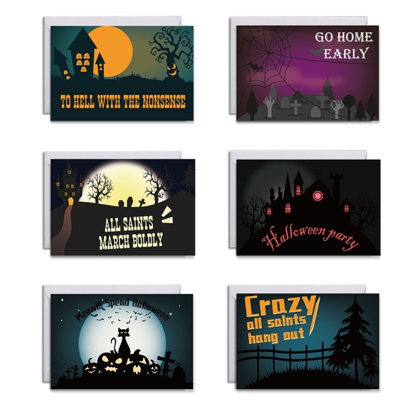 6pcs/set Halloween Greeting Cards with Envelopes Stickers Happy ...