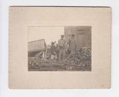 Vintage Photo 1911 Farm Man and Son and Hired Man Chopping Wood Lumber ...