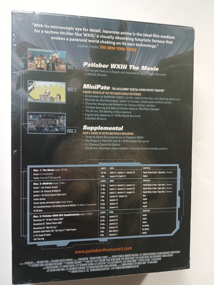 WXIII (Wasted 13: Patlabor The Movie 3) (DVD, 2003, 3-Disc Set, Special ...