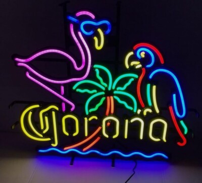 Corona Beer Flamingo Parrot Palm Tree Neon Sign 20"x16" Light Lamp ...
