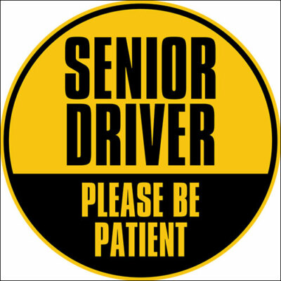 3 inch ROUND Yellow Senior Driver Please Be Patient Sticker (elderly ...